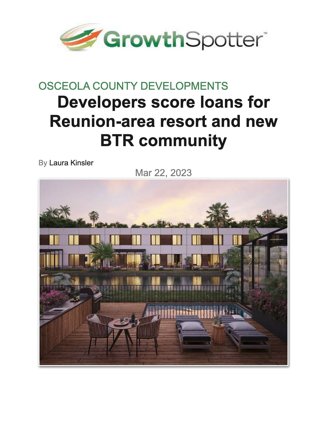 Developers score loans for Reunion-area resort and new BTR community ...