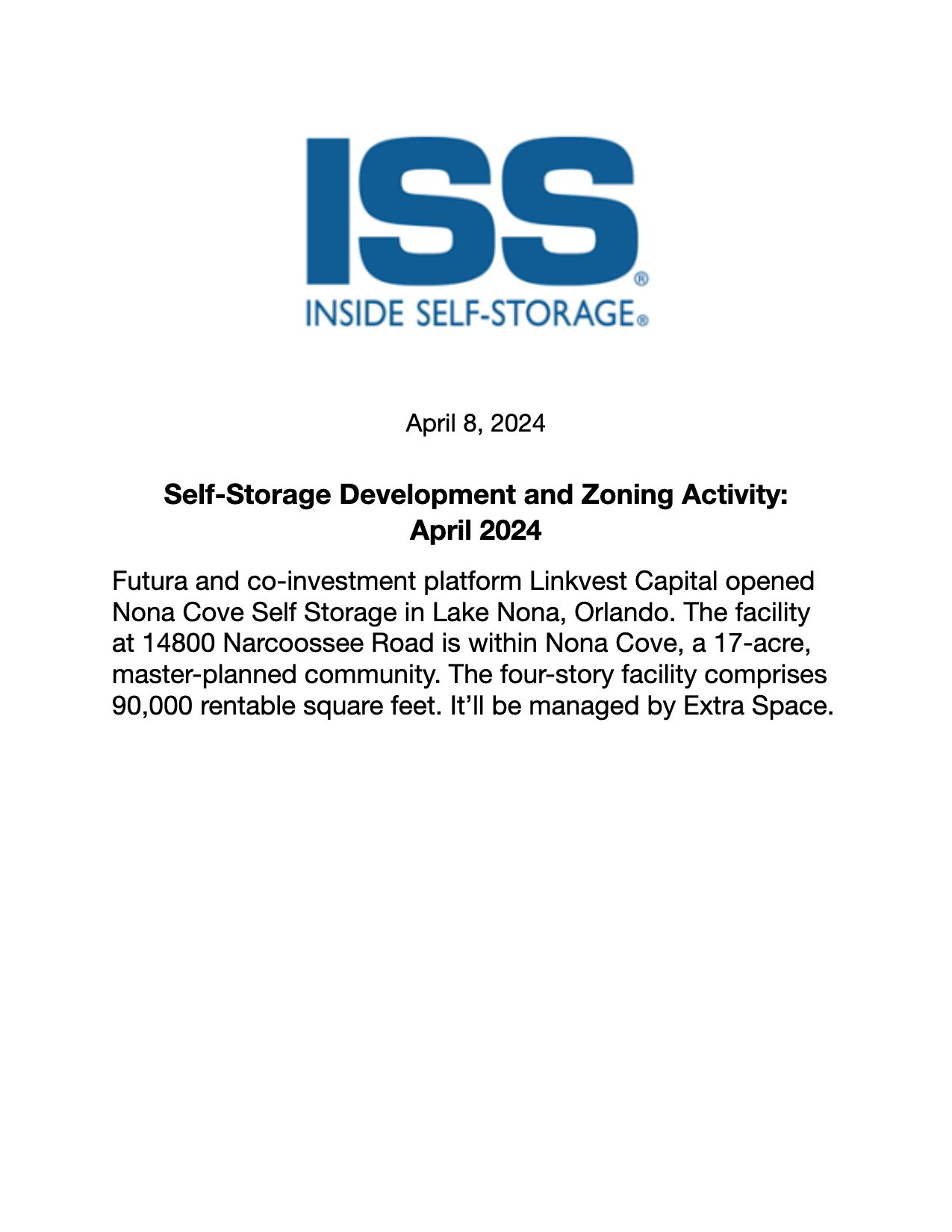 Self-Storage Development and Zoning Activity: April 2024 - Linkvest Capital