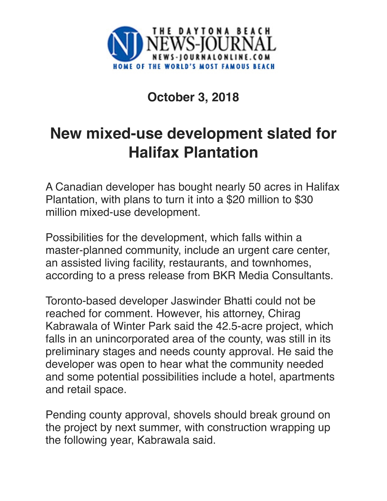 New mixed-use development slated for Halifax Plantation - Linkvest Capital